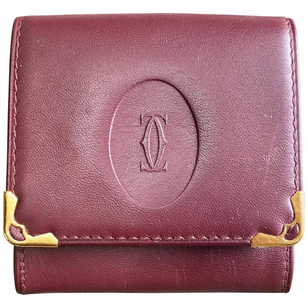 Vintage Cartier Genuine Wine Leather Square Coin Case With Gold Tone ...