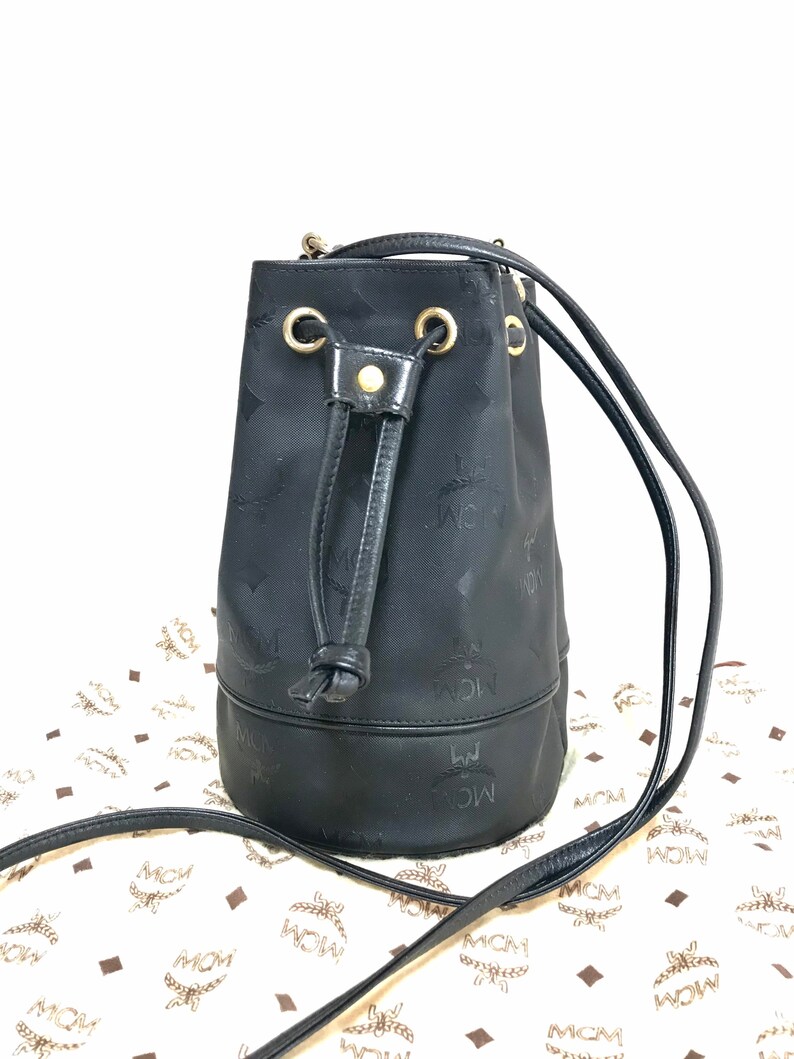 Vintage MCM Black Monogram Small Hobo Bucket Shoulder Bag. - Etsy