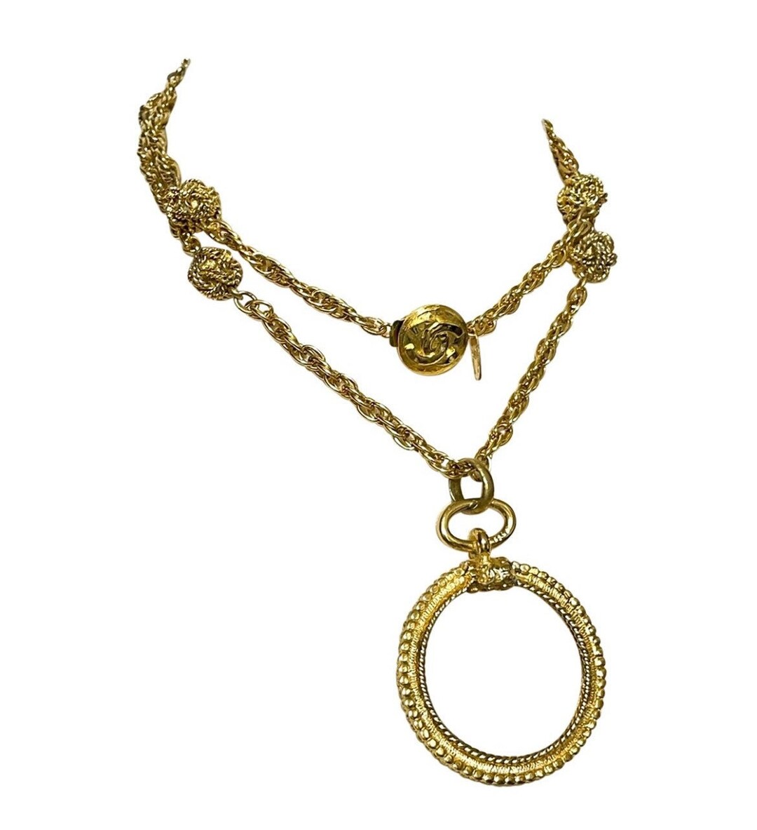 Vintage CHANEL Golden Chain Necklace With Loupe Glass Pendant Top and ...