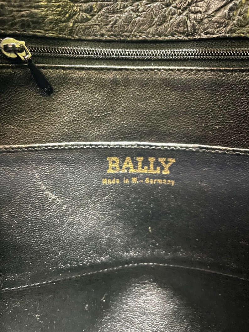 80's Vintage BALLY, Genuine Black Ostrich Leather Chain Shoulder Bag ...