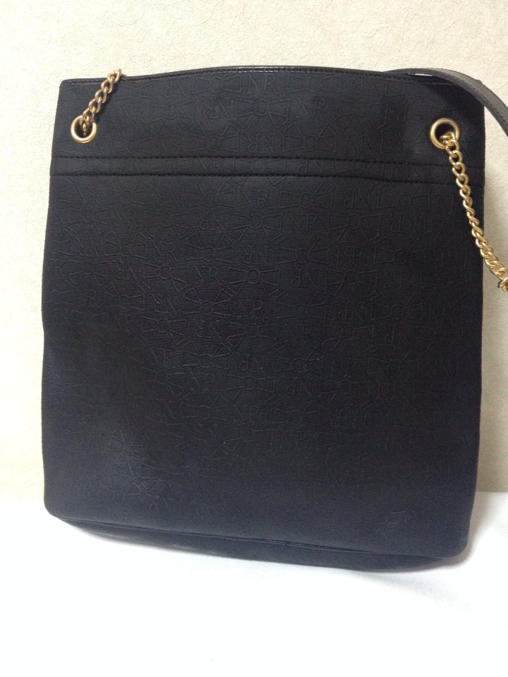 Vintage Nina Ricci Black Tote Bag With Golden Chain Straps With Golden ...