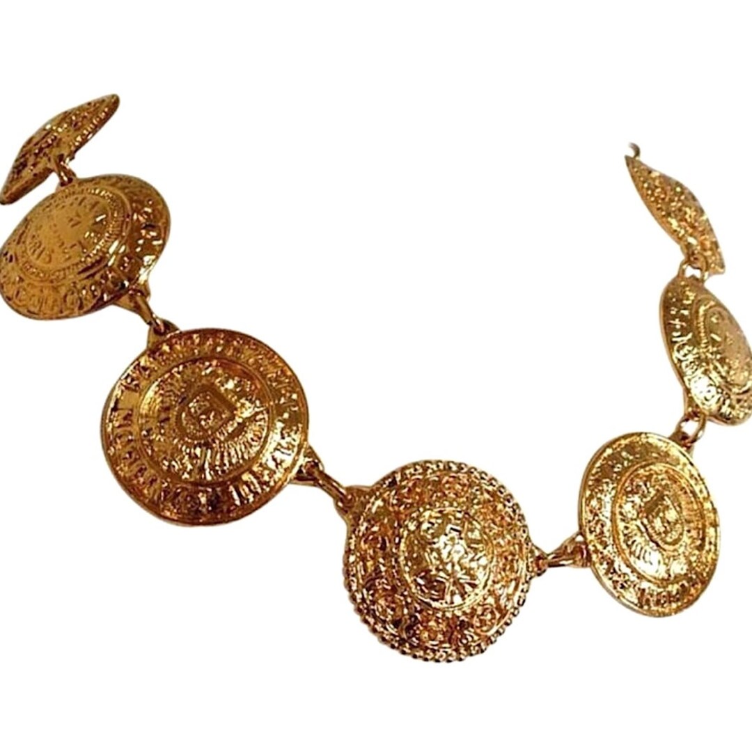 Vintage CHANEL Rare Statement Necklace With Logo Embossed Unique Coin ...