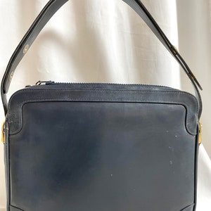 Vintage Celine Navy Genuine Leather Shoulder Bag With Golden Triomphe ...