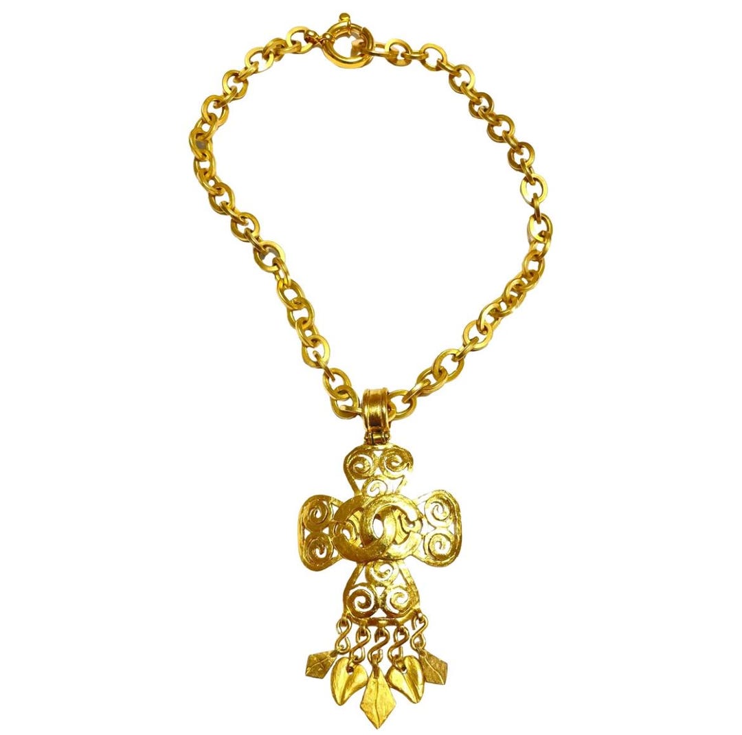 Vintage Chanel Thick Chain Statement Necklace With Spiral Petal Flower ...