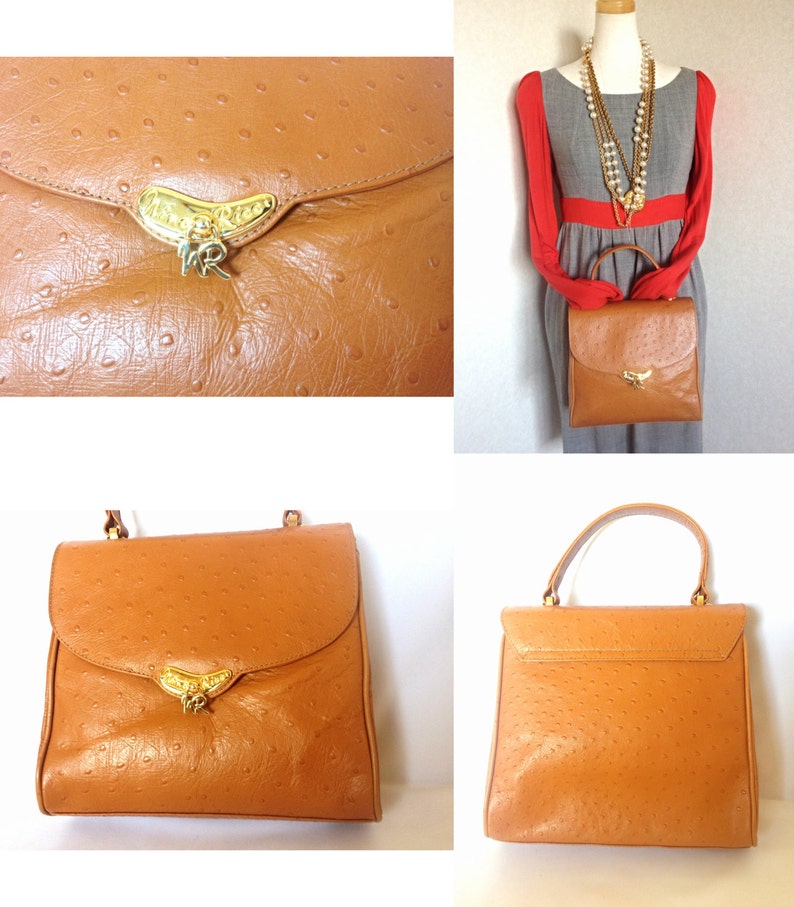 MINT. Vintage Nina Ricci Tan Brown Ostrich-embossed Leather Handbag ...