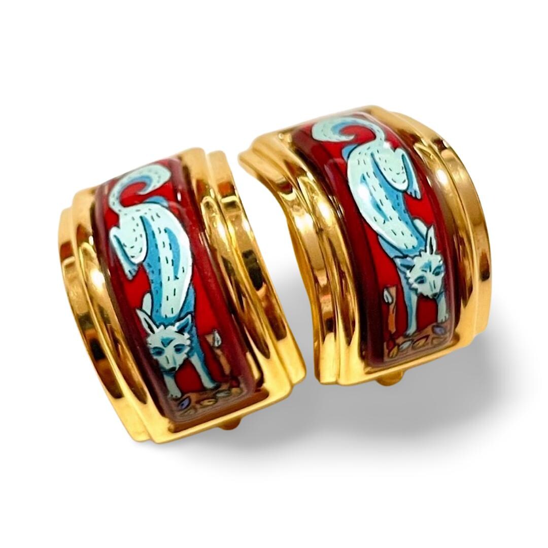 Vintage Hermes Cloisonne Enamel Golden Earrings With Blue Fox Design ...