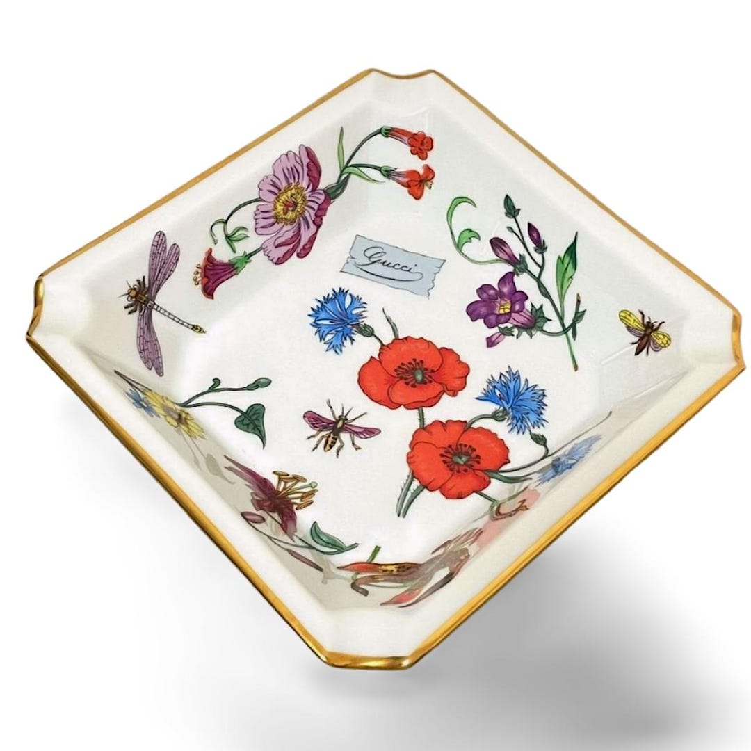 1980's Vintage Gucci Ceramic Flower and Insects Ashtray, Middle Size ...
