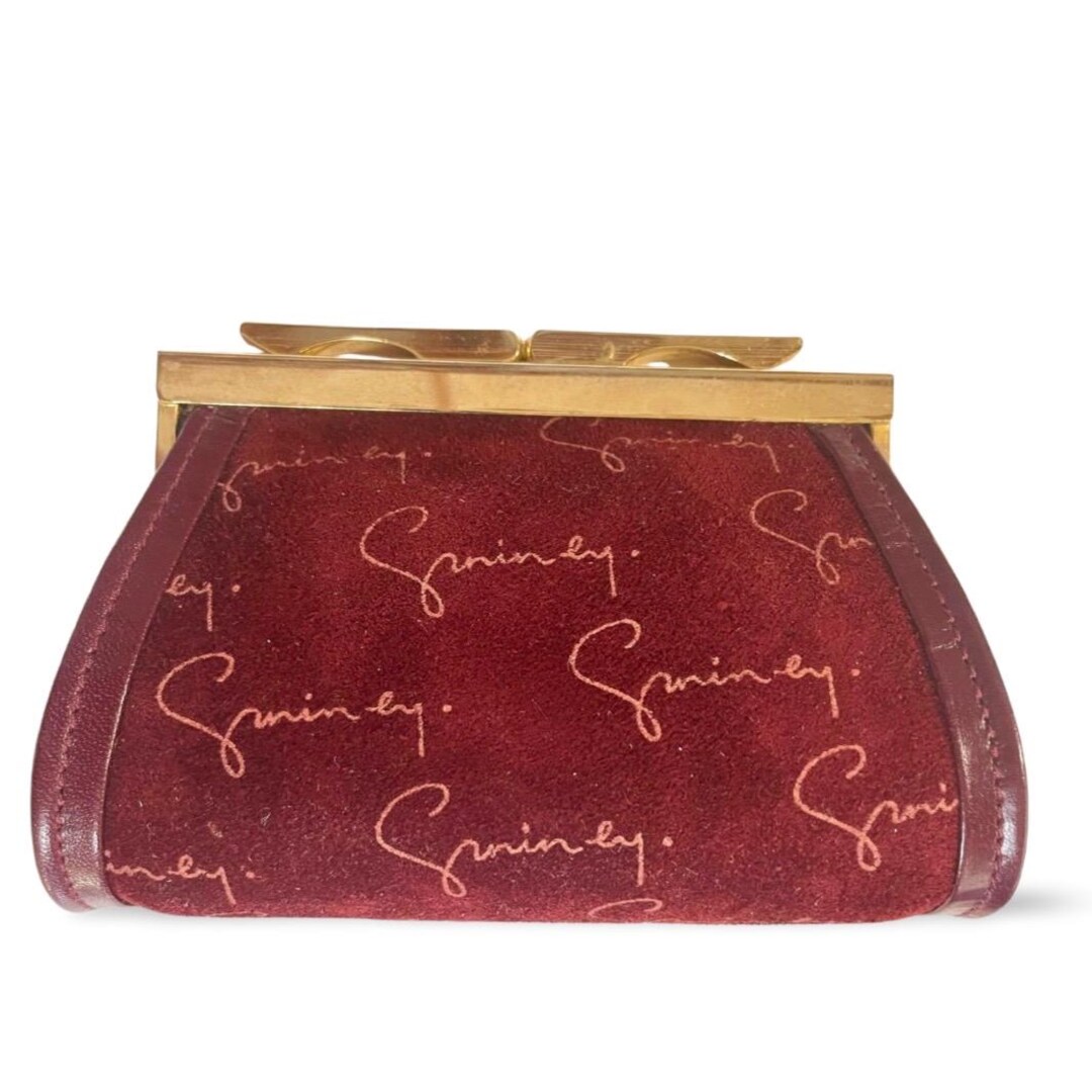 1980s Vintage GIVENCHY Wine Suede Coin Purse Logo Print • Brass Kiss ...