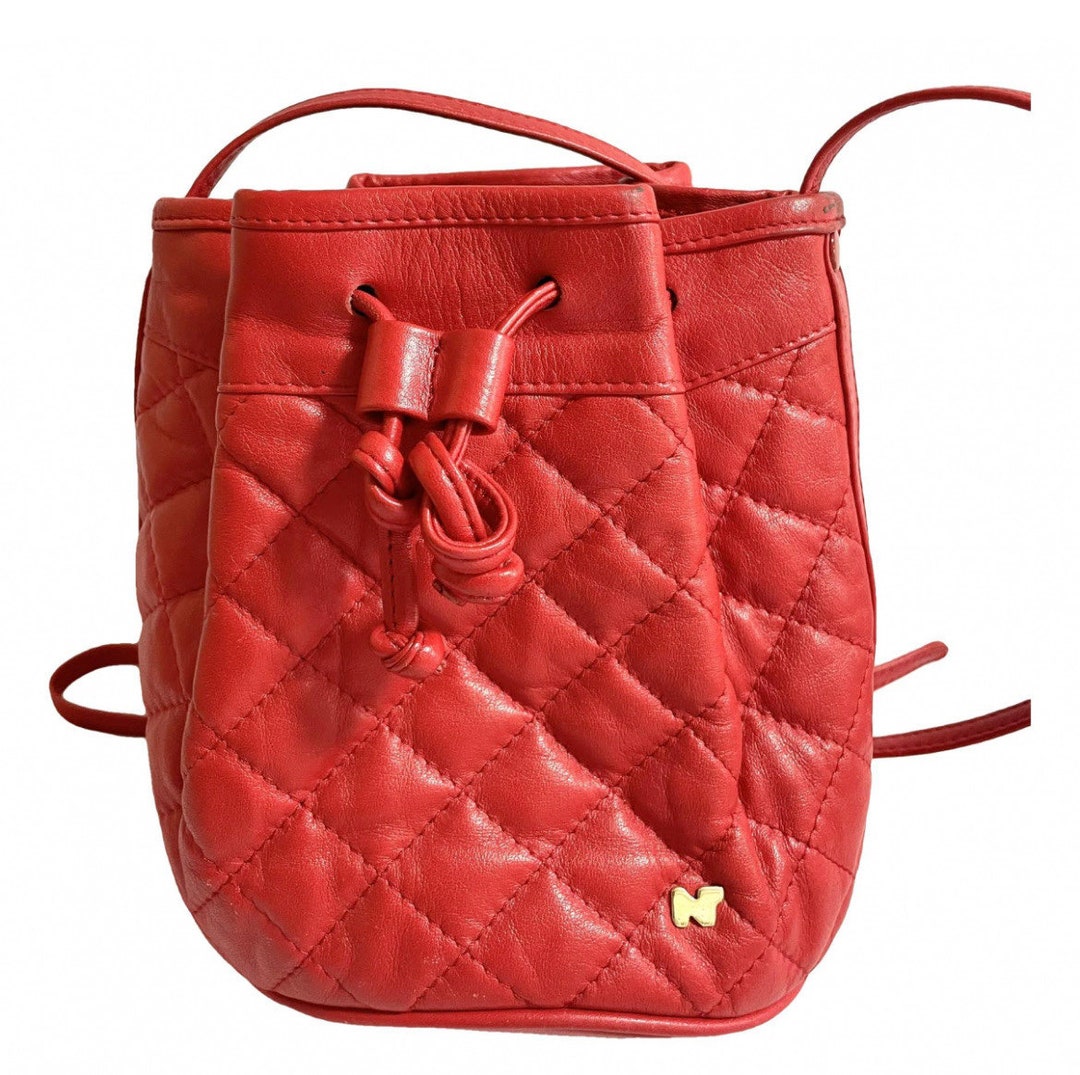 Vintage Nina Ricci Red Quilted Leather Mini Hobo Bucket Shoulder Bag ...