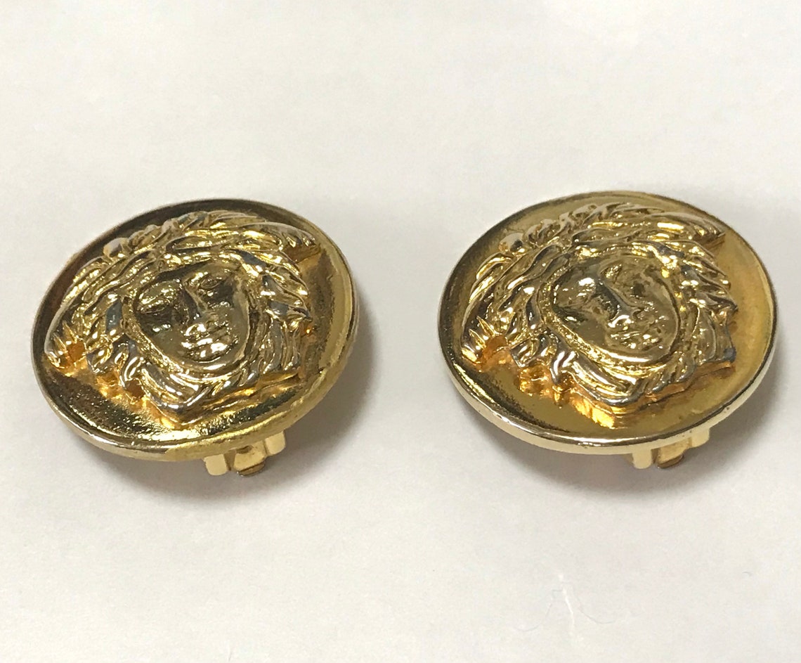 Vintage Gianni Versace round gold tone medusa face motif | Etsy