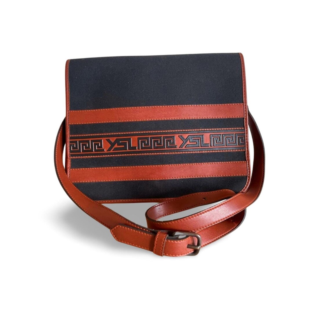 Vintage Yves Saint Laurent Charcoal Grey Canvas and Brown Leather Bag ...