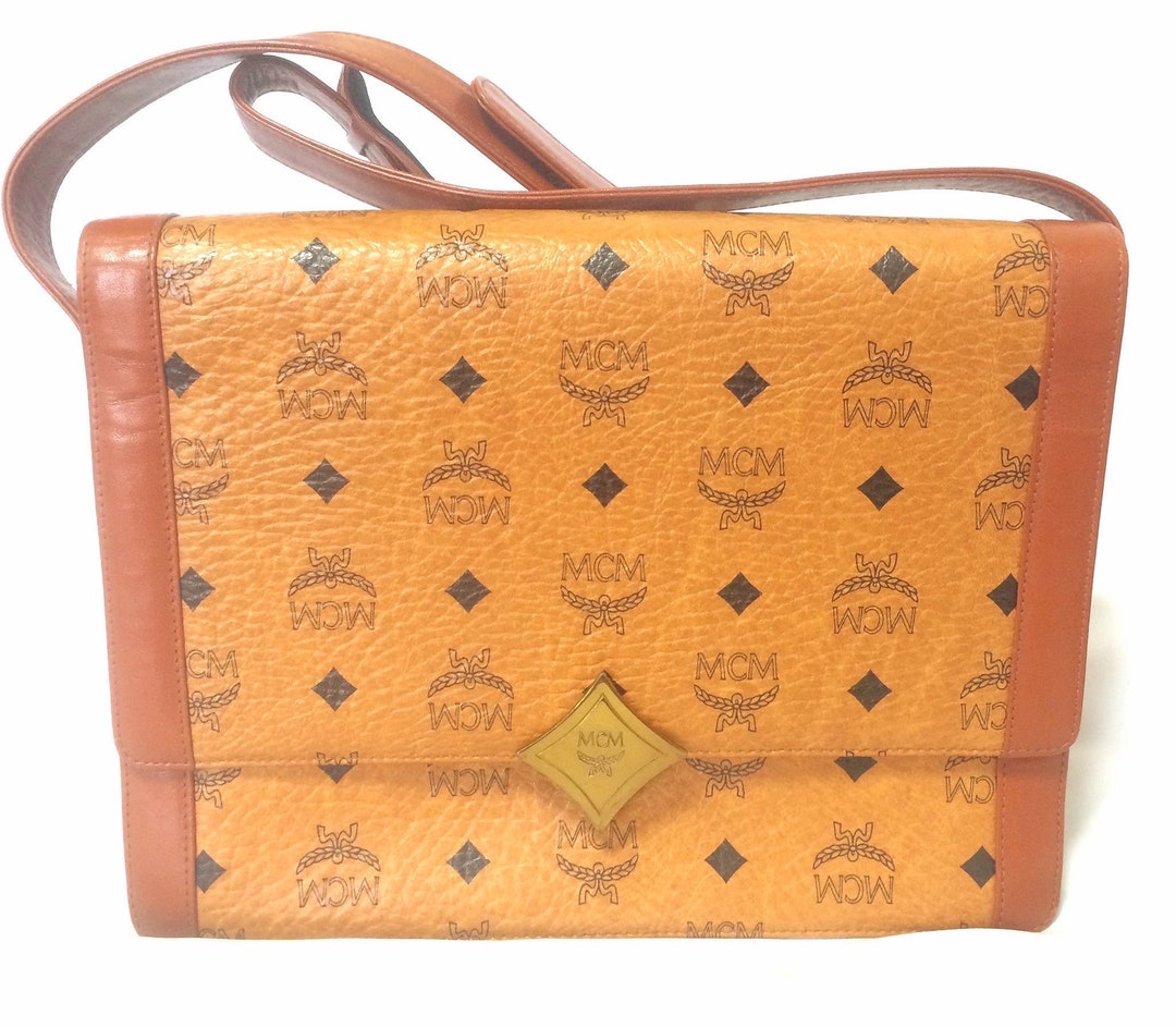 Vintage MCM Brown Monogram Shoulder Bag With Leather Straps and Golden ...