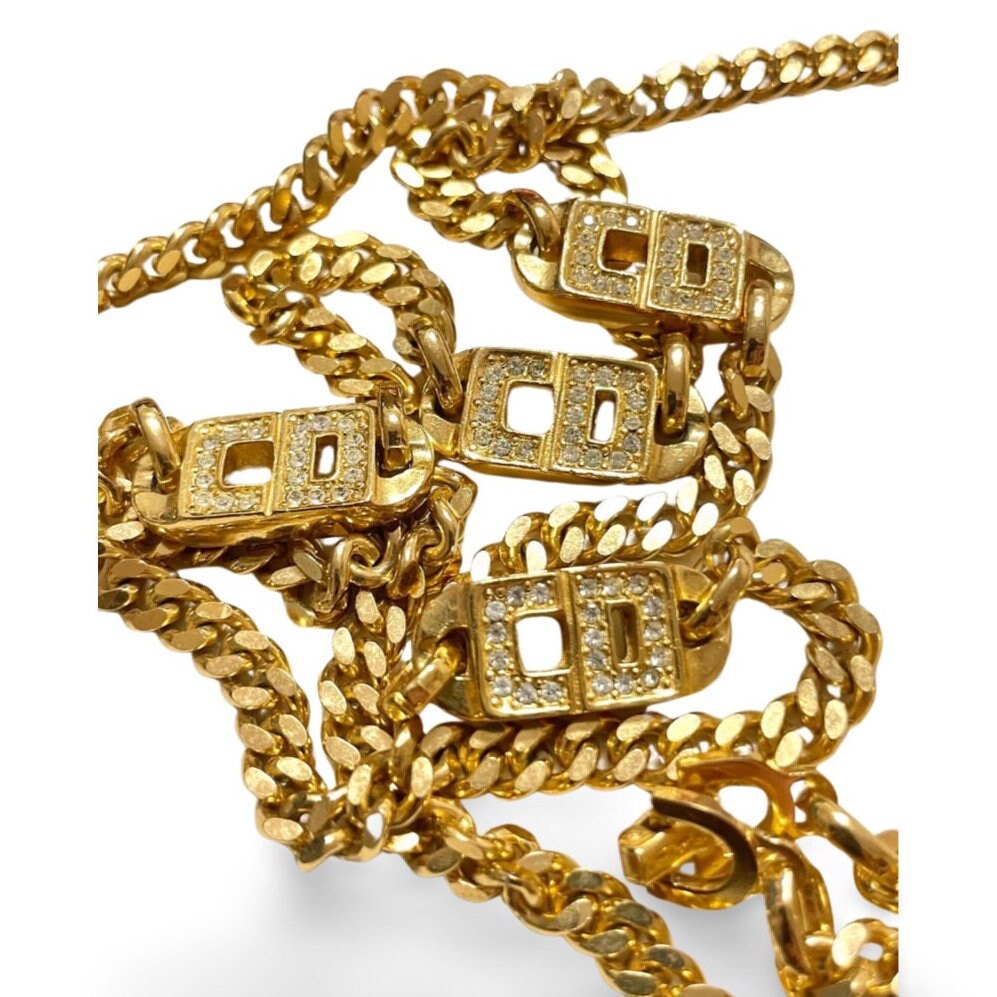 Vintage Christian Dior Golden Chain Necklace With Crystal CD Charms ...