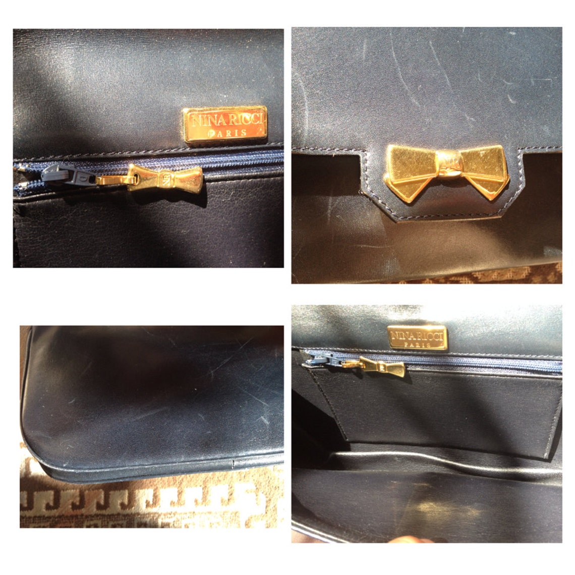 Vintage Nina Ricci Navy Leather Clutch Chain Shoulder Bag | Etsy