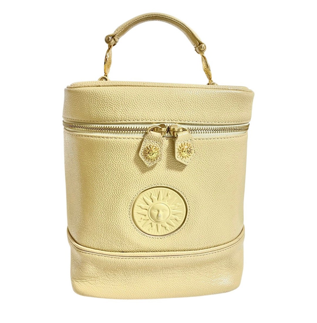 Vintage Gianni Versace Cream Yellow Vanity Large Purse With Golden Logo ...