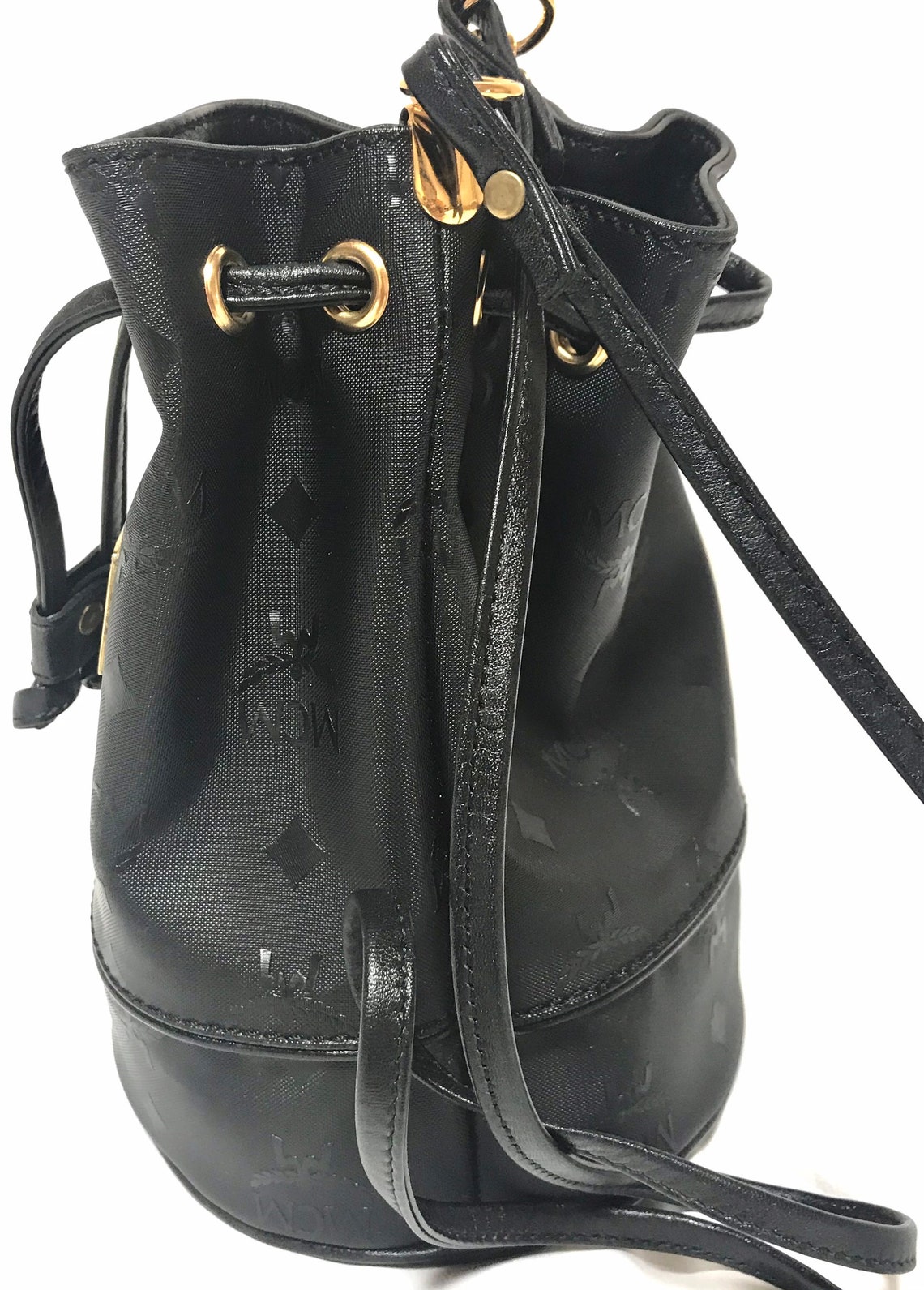 MINT. Vintage MCM Black Monogram Small Hobo Bucket Shoulder Bag. so ...