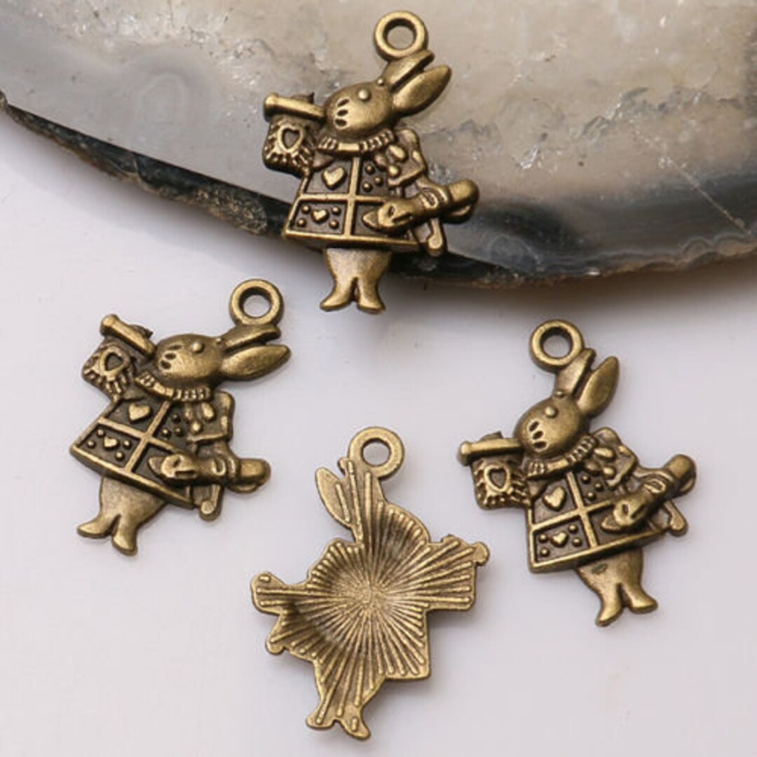 White Rabbit Charms Rabbit Pendants Antiqued Bronze Fairy Tale Charms ...