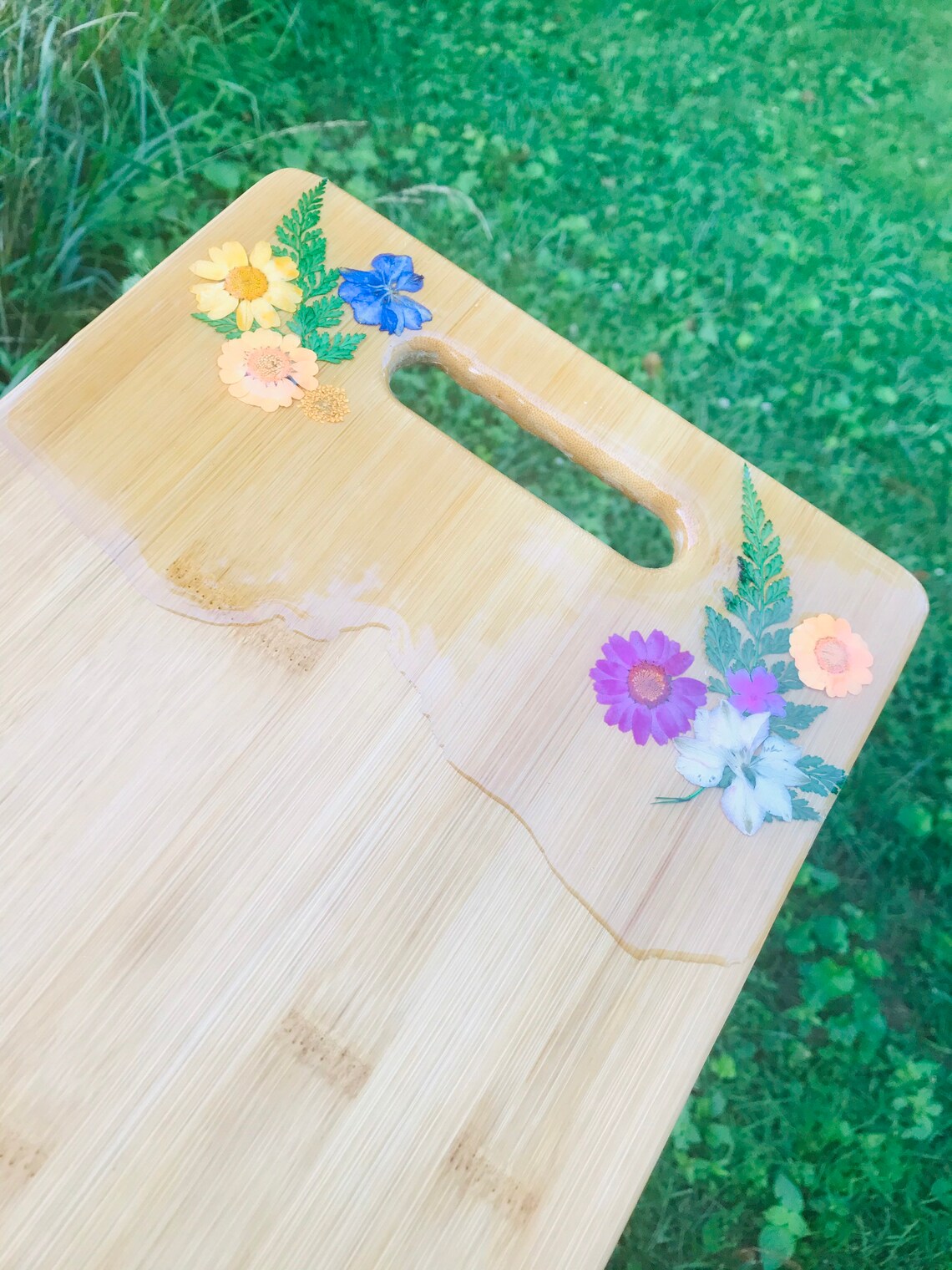 Floral Wooden Cutting Board Bamboo White Flowers Serving | Etsy