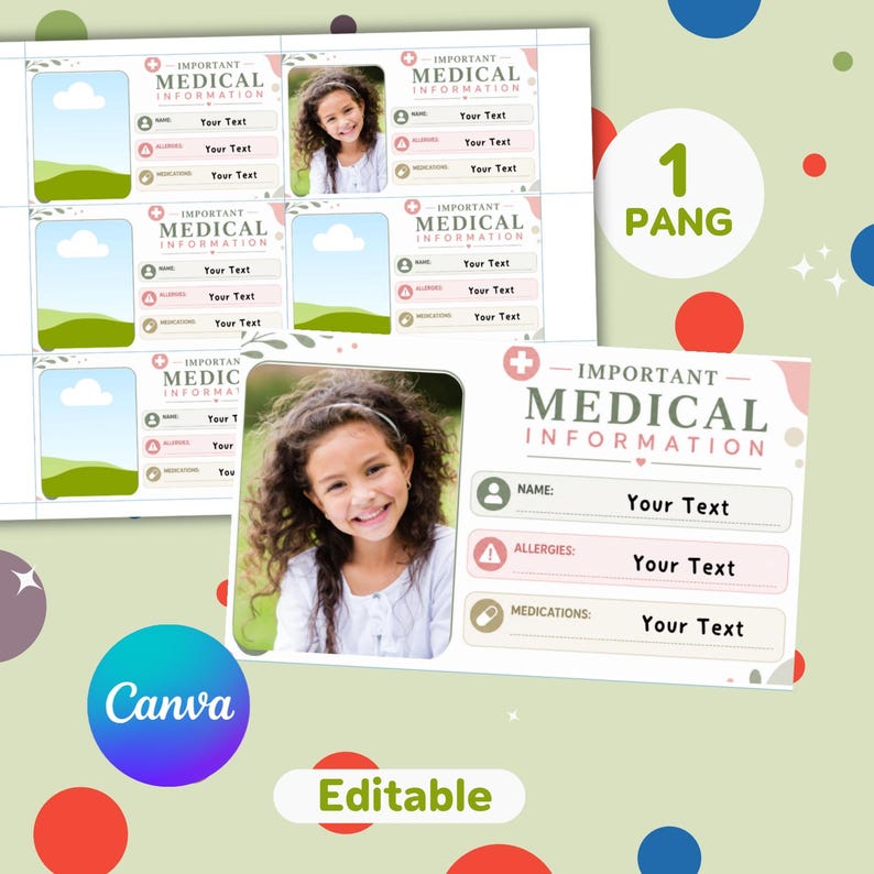 Editable Medical Information Card for Kids | Medical Alert Card With ...