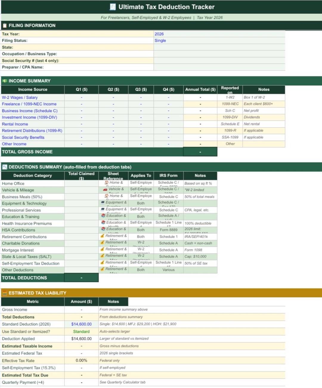 Ultimate Tax Deduction Tracker Template - Etsy UK