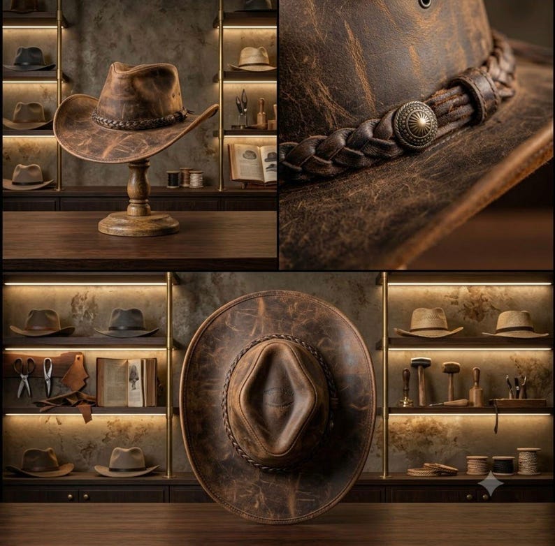 Leather Outback Hat | Brown Genuine Leather Bush Hat | Adventure Hat ...