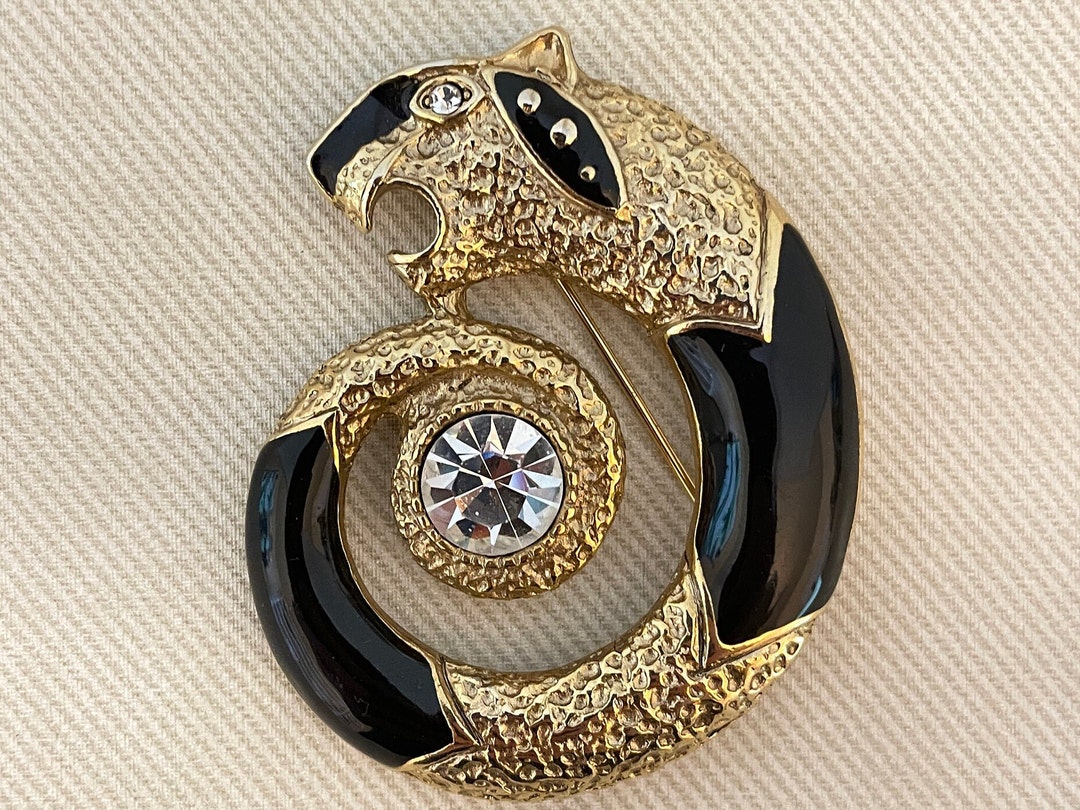 Vintage Figural Panther Brooch Pin Crystal Accents - Etsy