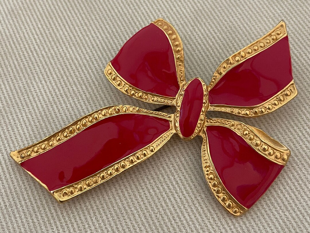 Pretty Red Enamel Ribbon Bow Brooch - Etsy