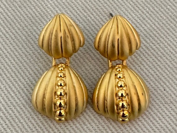 Petite Scalloped Matte Gold Shell Clip On Statement D… - Gem