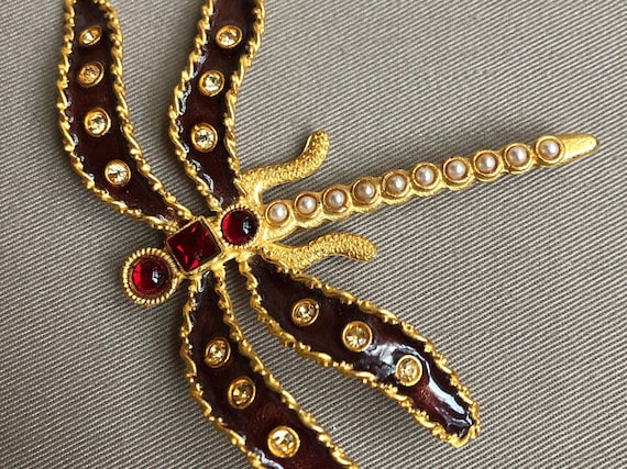 Ornate Yosca Dragonfly Brooch Gerard Yosca Enameled Insect Crystals Rhinestones Couture Jewelry Etsy