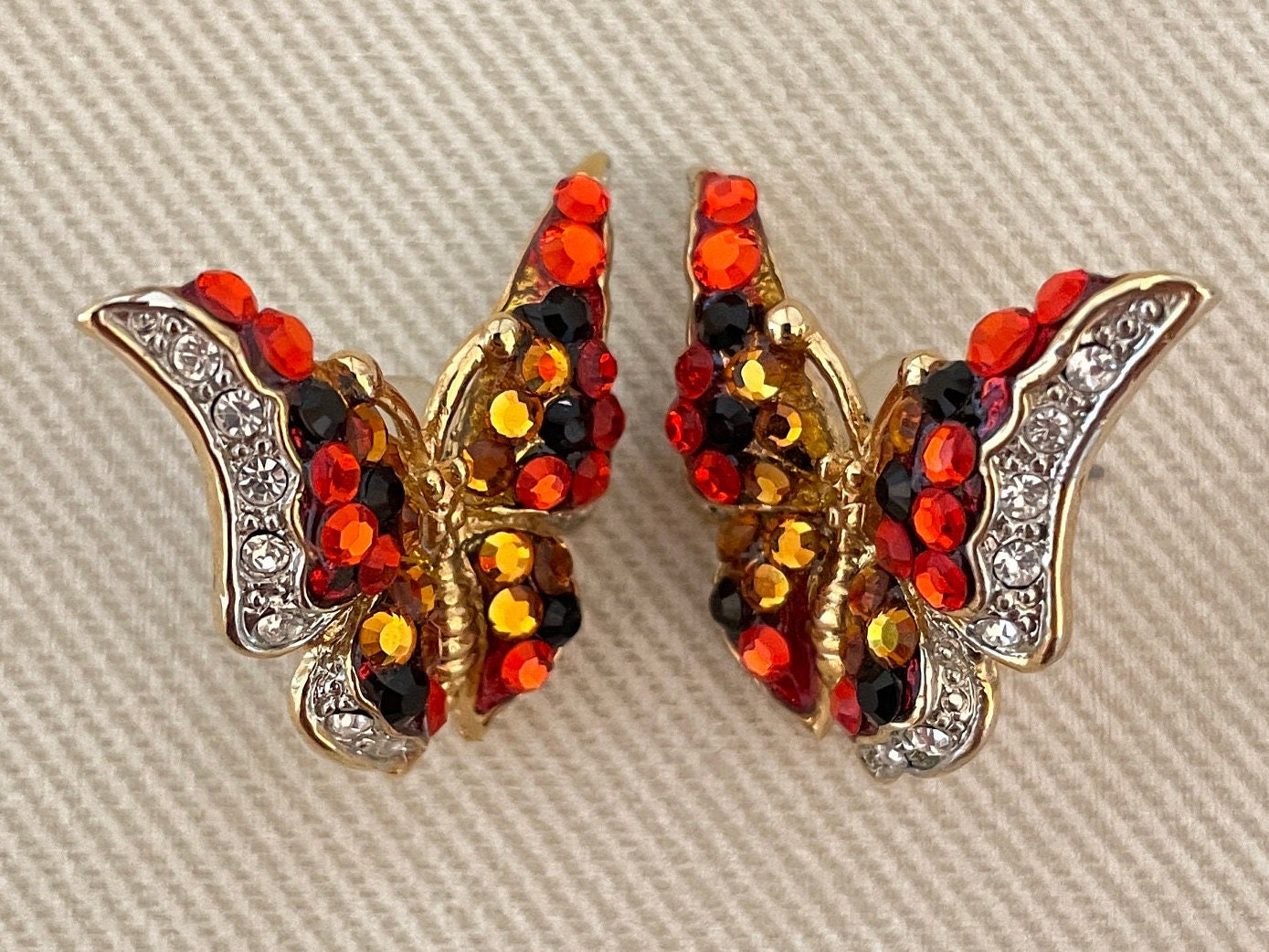 Bejeweled Butterfly Colorful Vintage Statement Earrings for Pierced ...