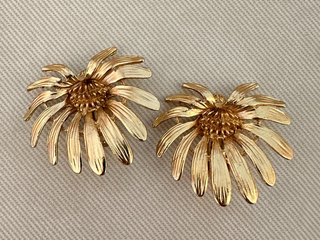 Massive Sculptural Matte Gold Tone Flower Clip on Statement Earrings - Etsy