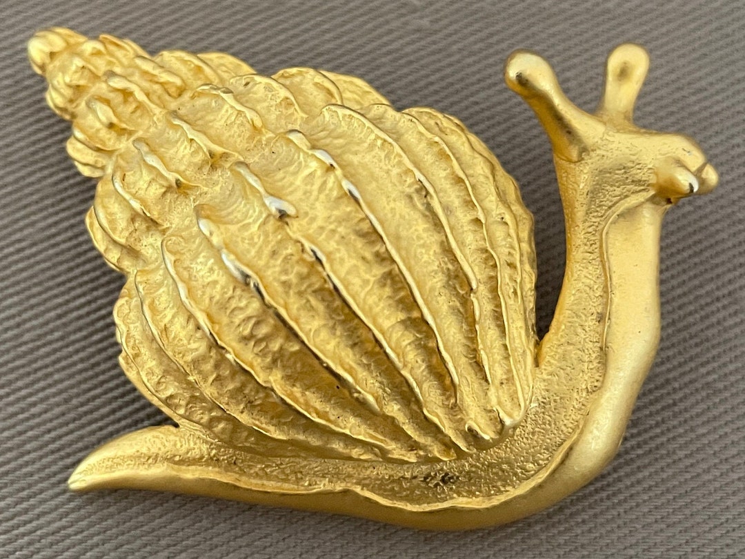 RARE Signed Sculptural Snail Brooch Matte Gold Signed JJ 3D Figural ...