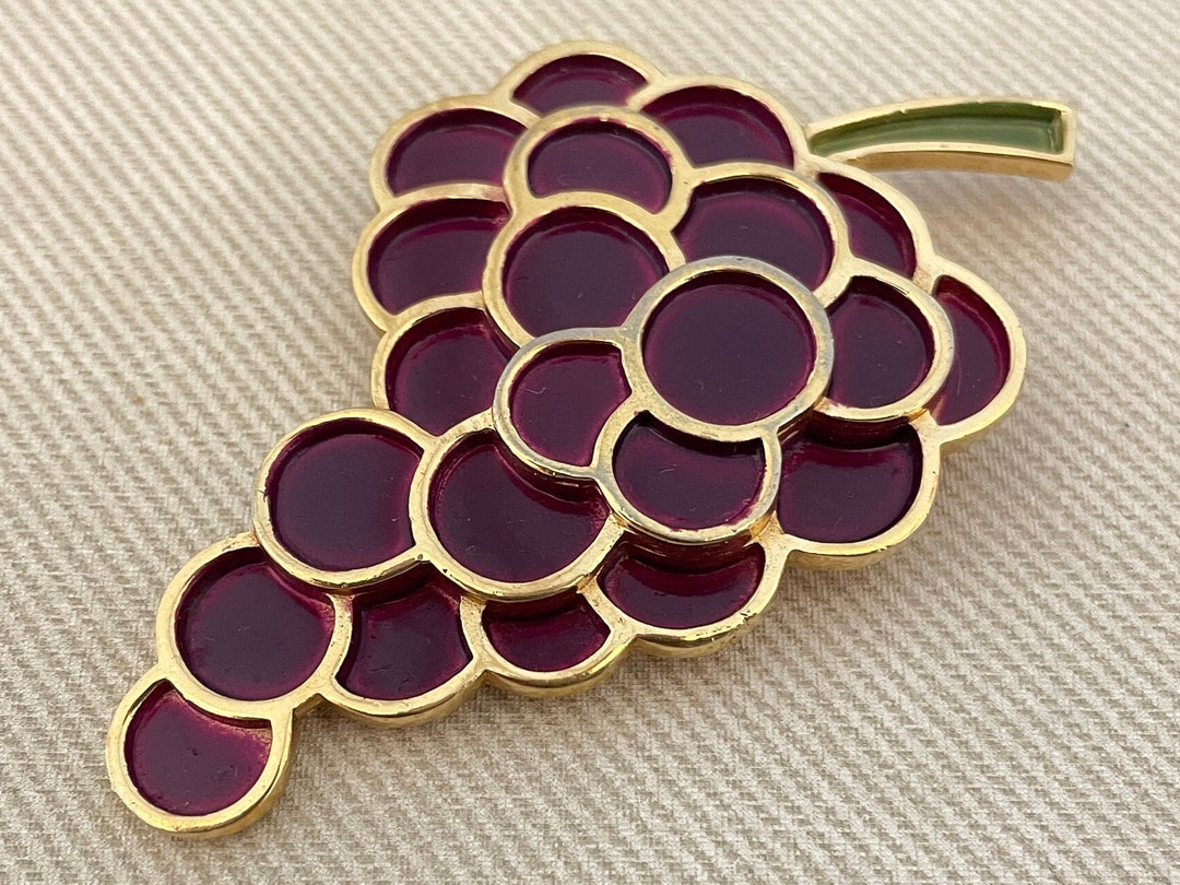 Whimsical TRIFARI Signed Enamel Grapes Vintage Brooch Pin - Etsy
