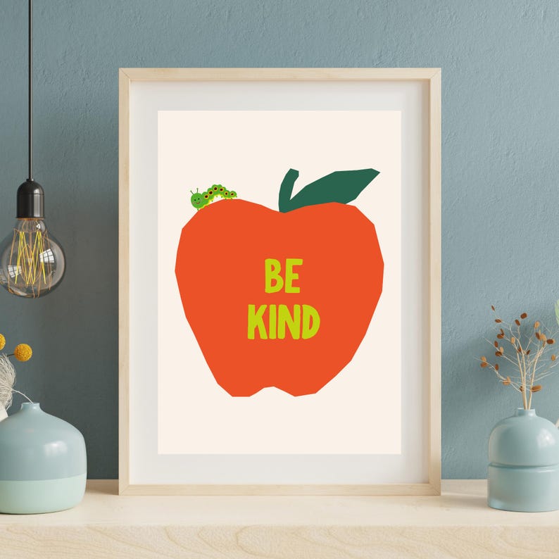 Be Kind Apple Print, Smiling Caterpillar Classroom Poster (digital ...