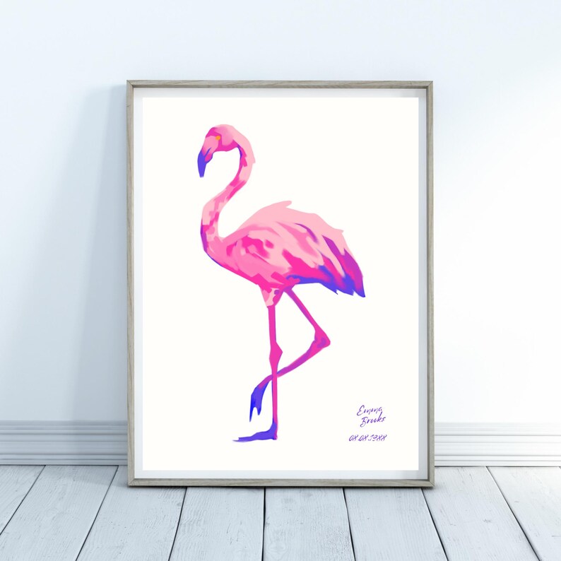 Pink Flamingo Watercolor Art Print, Tropical Painterly Bird Poster ...