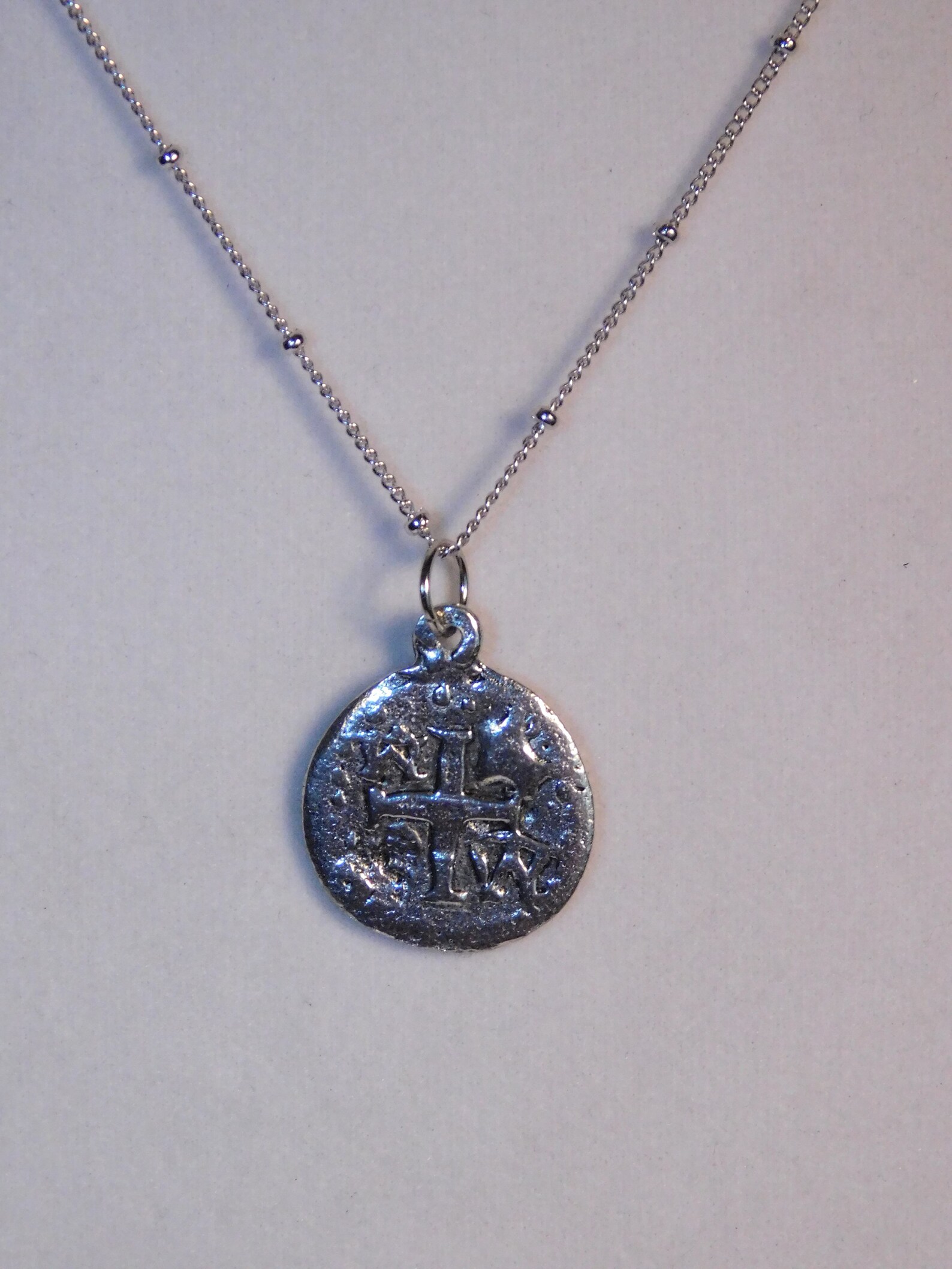 Two Sided Ancient Cross Coin Pendant Hammered Bohemian Silver Pewter ...