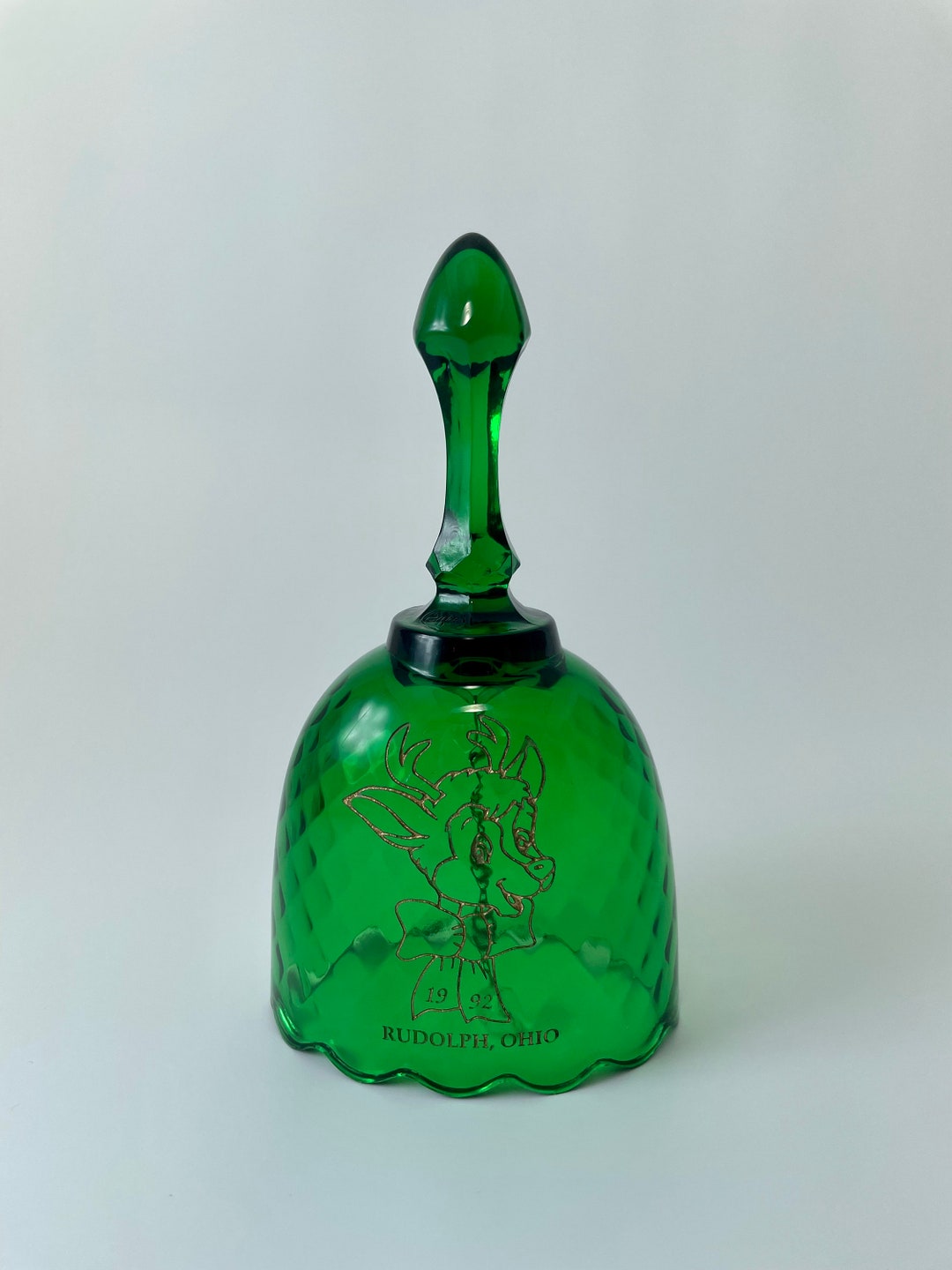 Vintage Fenton Green Glass Bell 1992 Rudolph Ohio - Etsy