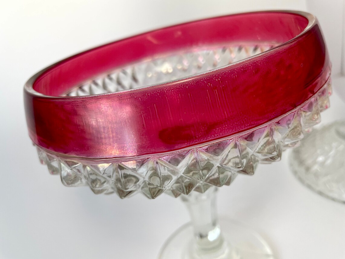 Vintage Diamond Point Cranberry Flash Dish With Lid - Etsy