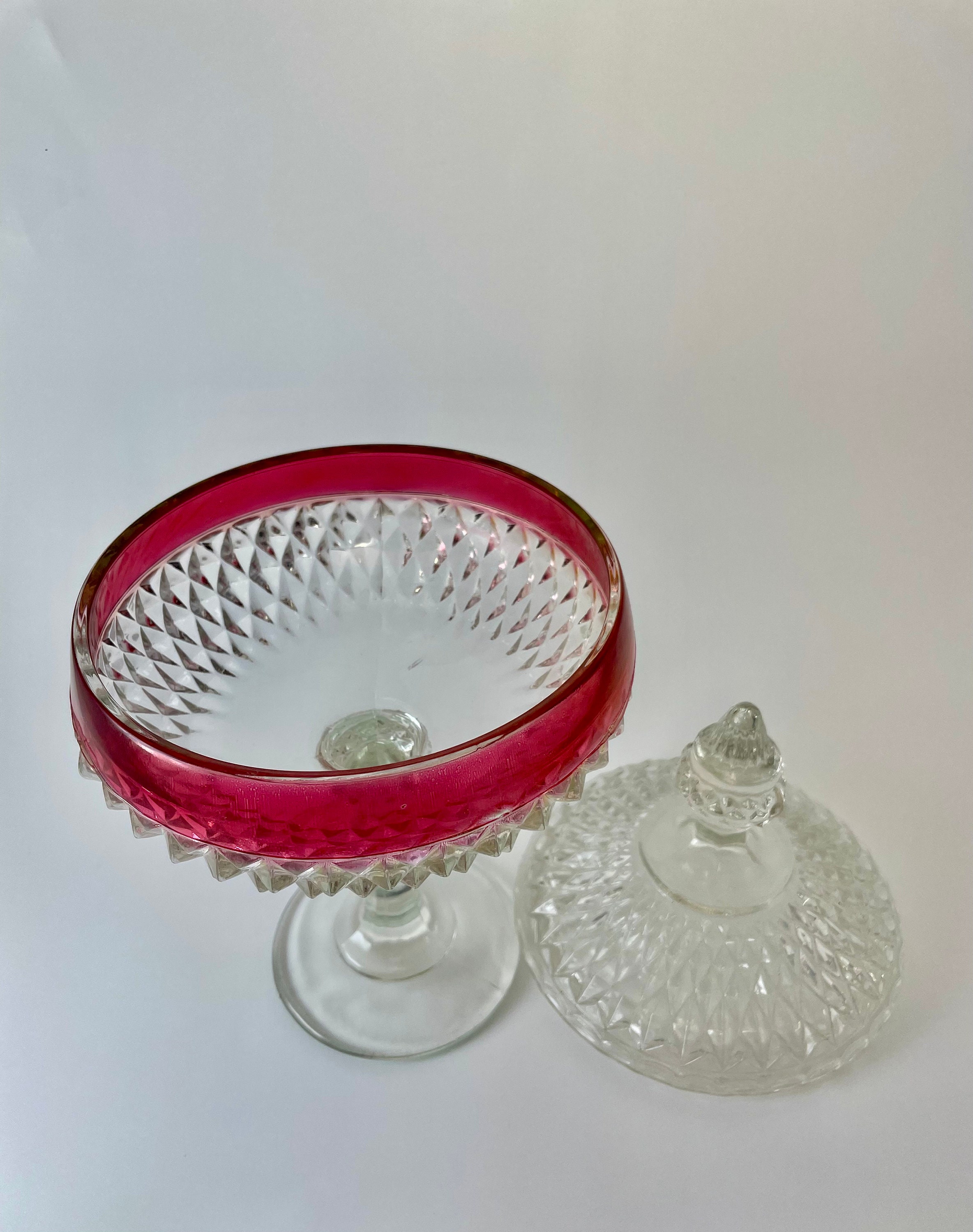 Vintage Diamond Point Cranberry Flash Dish With Lid - Etsy