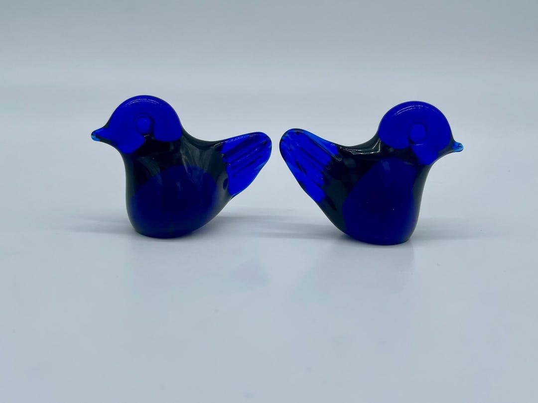 Vintage Set of Two Cobalt Blue Birds Signed Bosse - Etsy