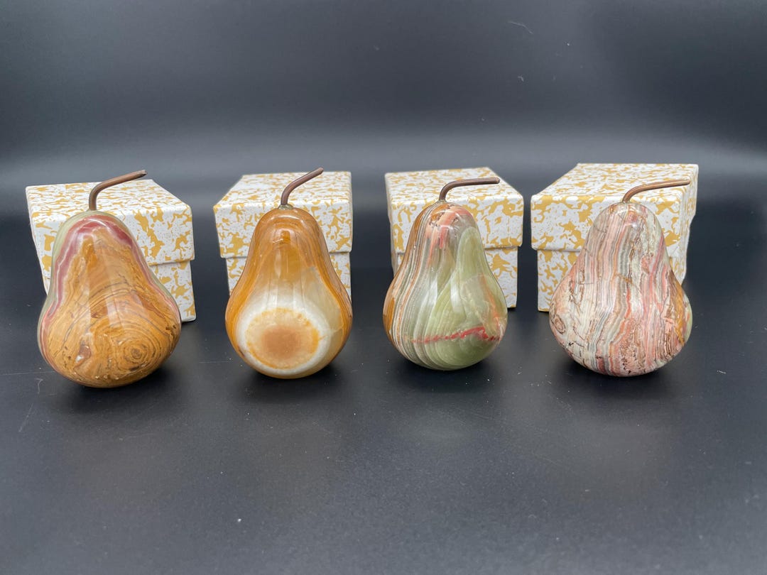 Vintage Onyx Marble Pears With Brass Stems - Etsy