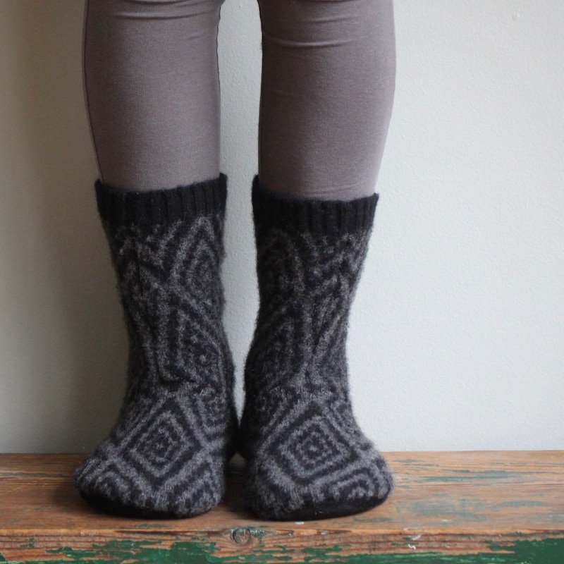 Leather Sole Wool Slipper Socks - Etsy