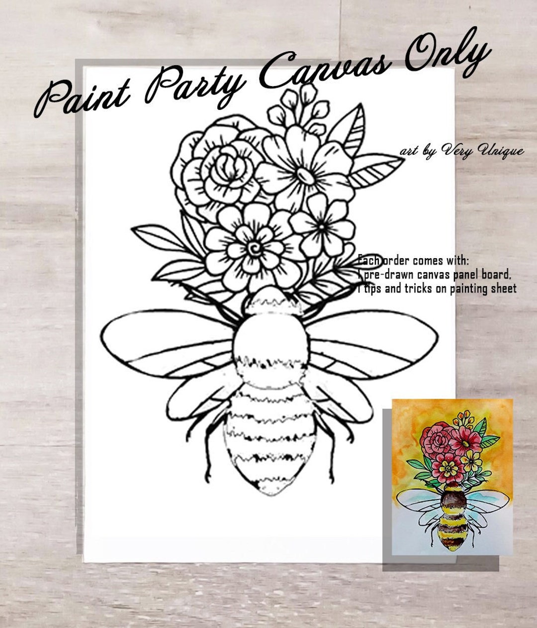 DIY Paint Party Bumble Bee Flowers Canvas Panel ONLY, Paint Party, Sip ...