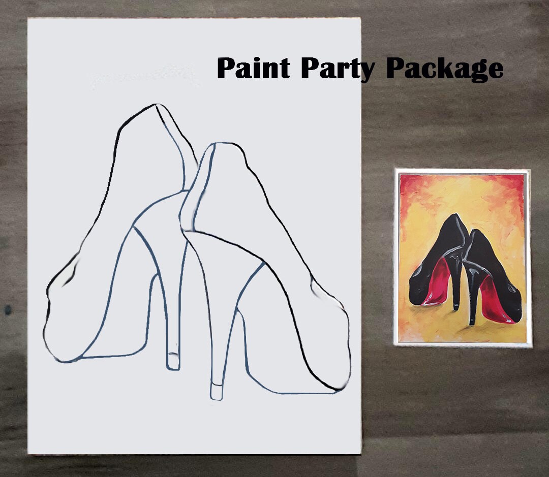 Red Bottom Shoes Paint Party PACKAGE Canvas, Sip and Paint, Pre-made ...