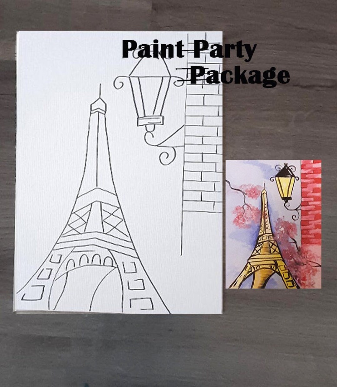 Eiffel Tower, Paris Paint Party PACKAGE, W/ VIDEO Tutorial, Predrawn ...