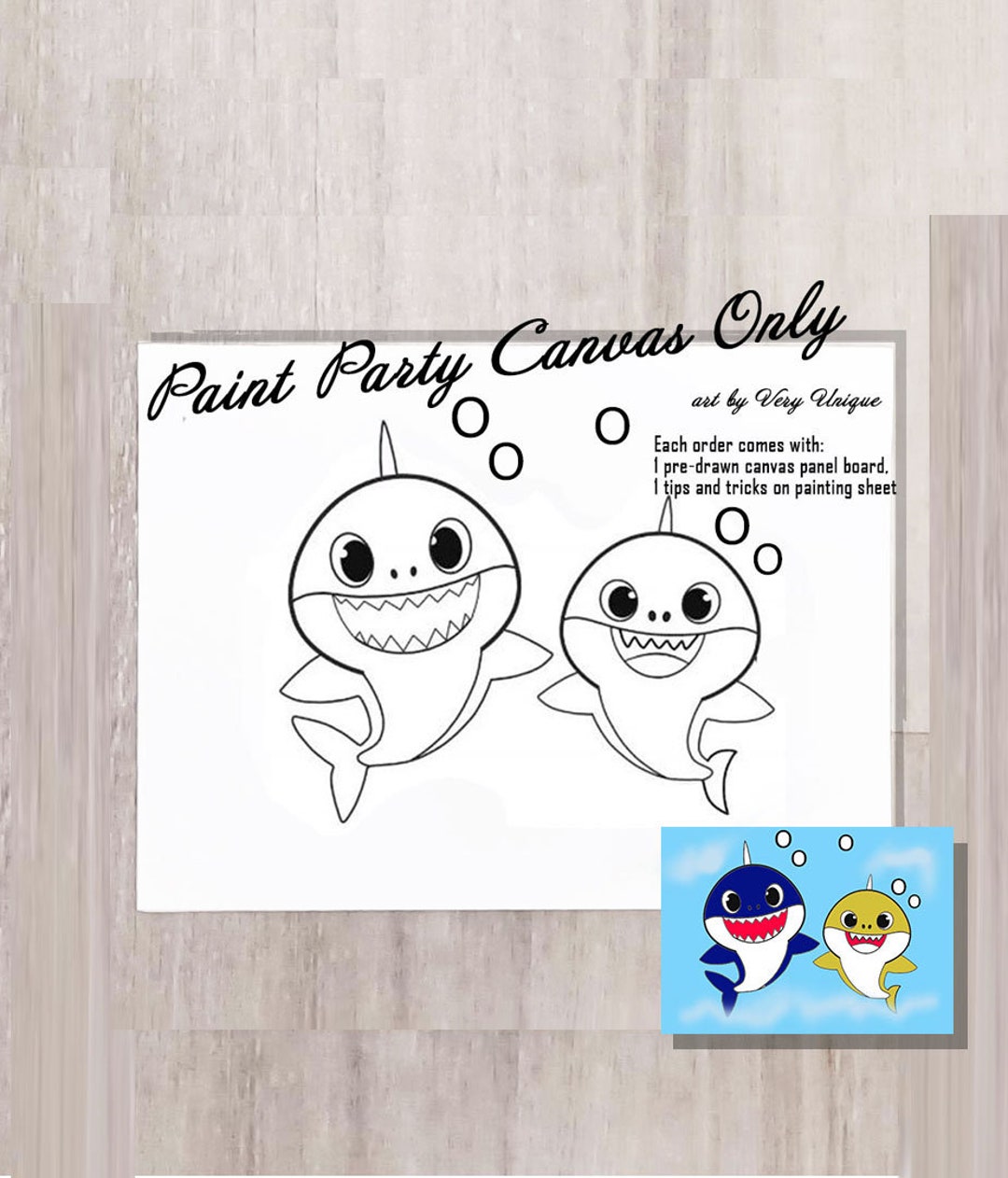 DIY Paint Party Baby Daddy Sharks Canvas Panel ONLY, Paint Party, Sip ...