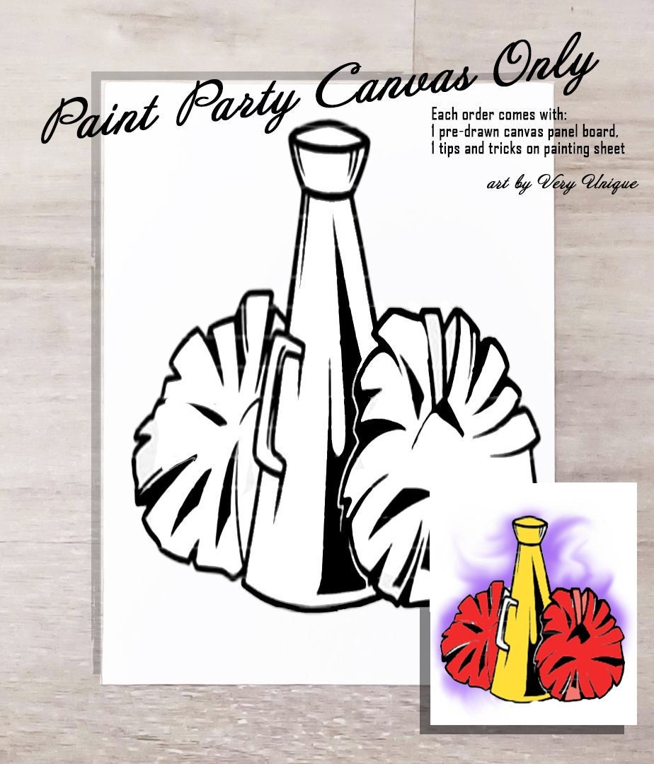 DIY Paint Party Cheerleading Cheer Outlined Canvas Panel ONLY, Sip and ...