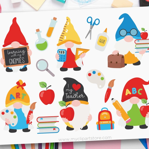 School Gnome Clipart - Etsy