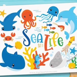 Ocean Life Clipart, Hammerhead Shark, Whale Svg, Dolphin, Crab, Under ...