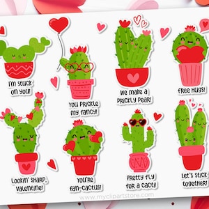 Valentines Clipart Bundle, Cute Cacti Clipart, Kawaii Cactus Stickers ...